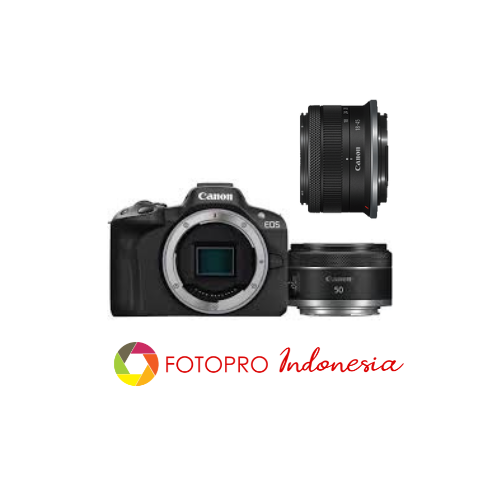Paket Kamera Canon R50 Lensa kit 18-45mm + Lensa Fix RF50mm